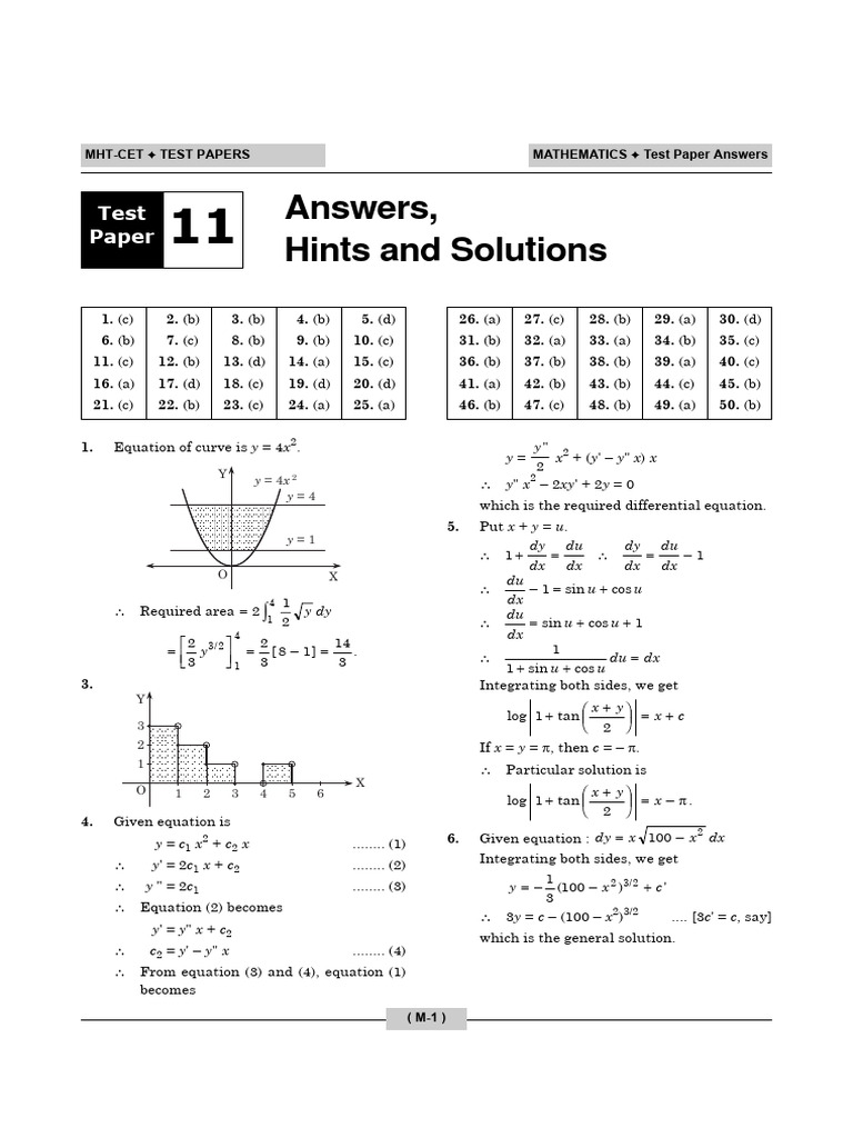 MHT-CET Mathematics Test Answers | PDF | Differential Calculus | Geometry
