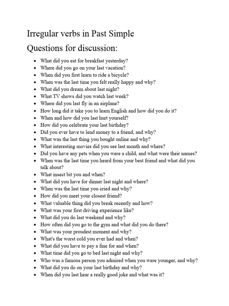 Irregular Verbs Questions To Discuss | PDF