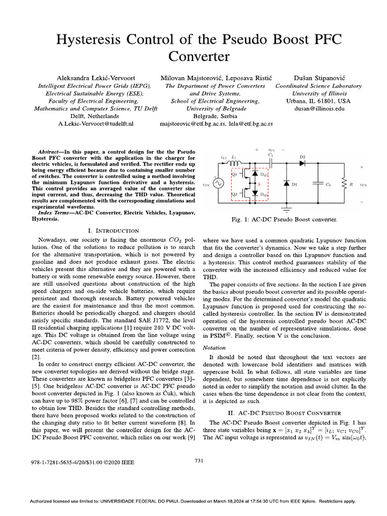 Hysteresis Control of The Pseudo Boost PFC Converter | PDF