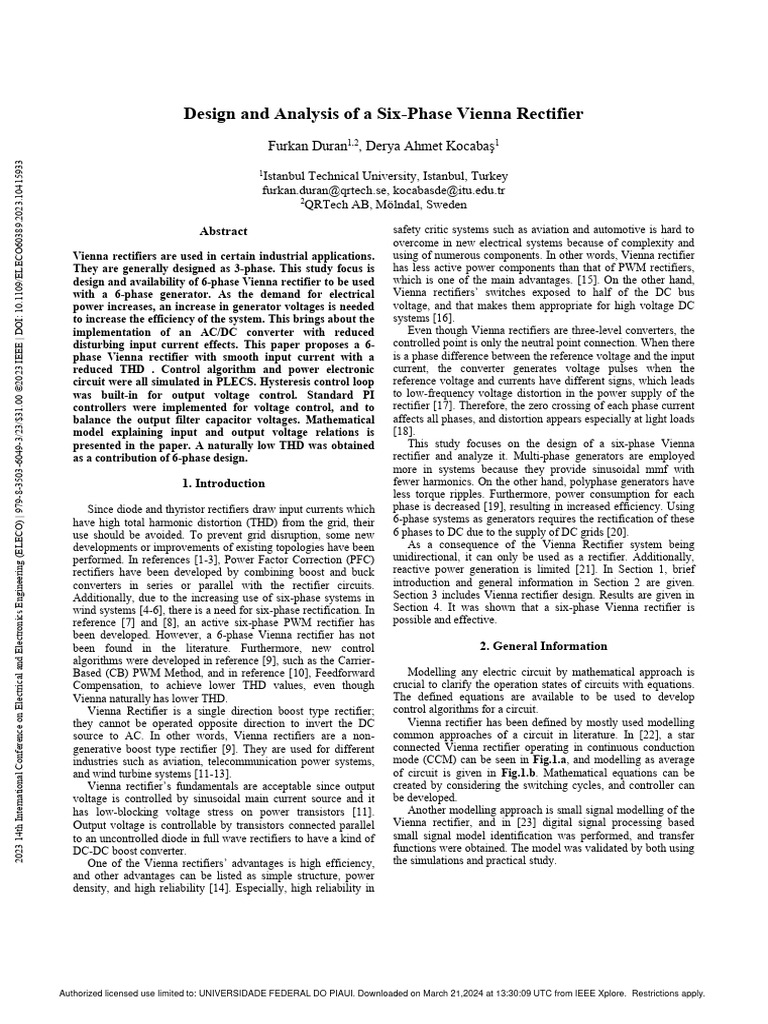 Design and Analysis of A Six-Phase Vienna Rectifier | PDF | Rectifier ...