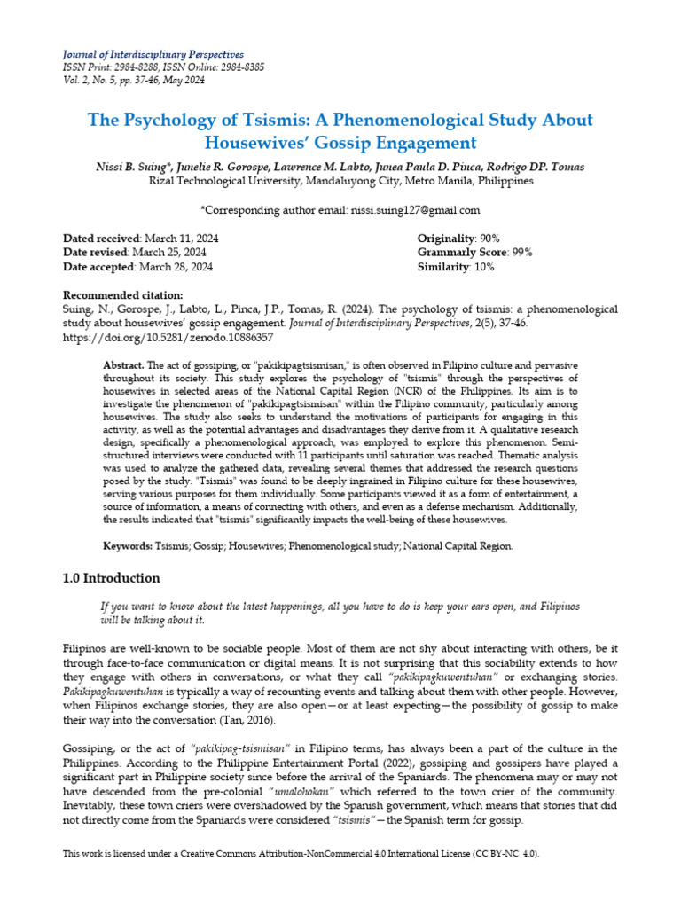 The Psychology of Tsismis A Phenomenological Study About Housewives ...