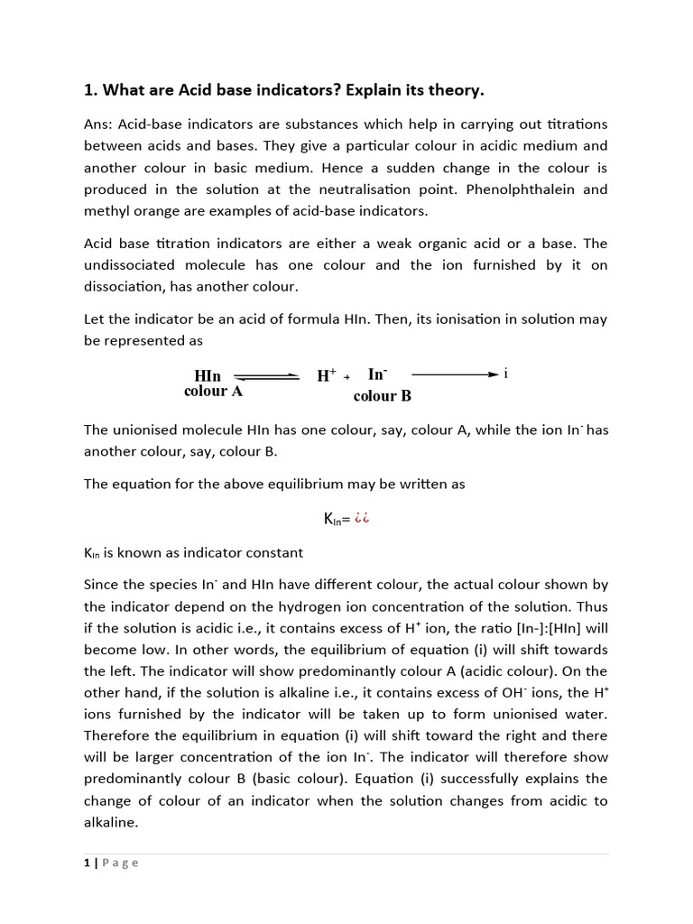 Acid - Base Indicator | PDF | Acid | Ph