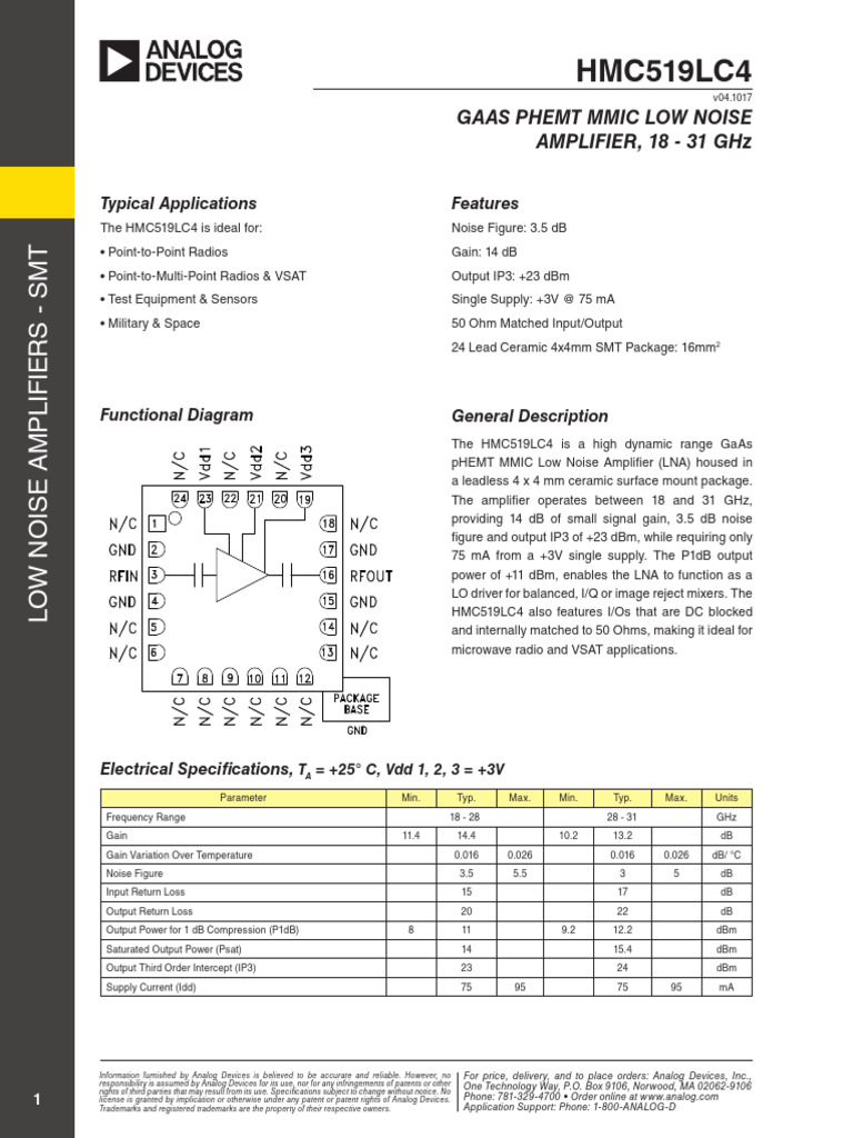 HMC 519 | PDF | Amplifier | Decibel