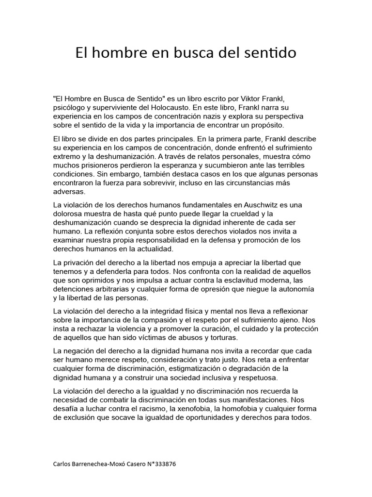 El Hombre en Busca Del Sentido | Descargar gratis PDF | Amor | Sufrimiento