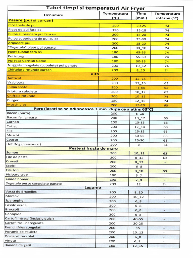 Temperaturi Timp Airfryer | PDF