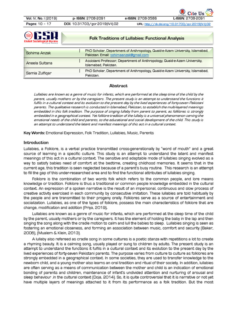 Folk Lullabies: Cultural Functions Explored | PDF | Folklore | Lullabies