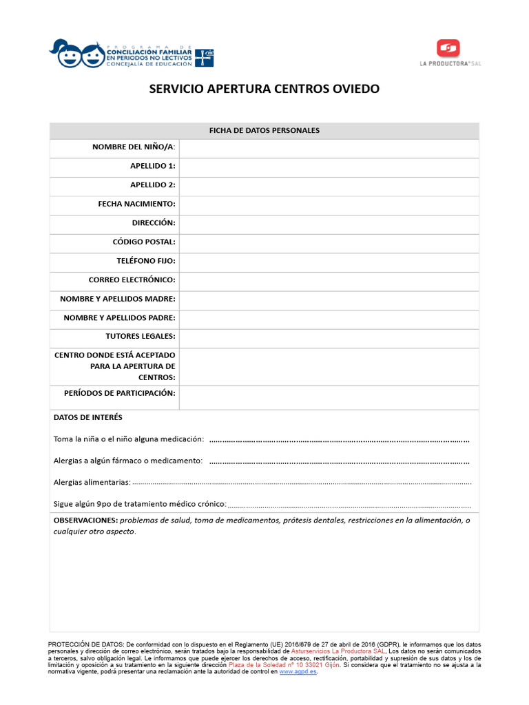 Solicitud Informacion Familias Apertura Centros | PDF
