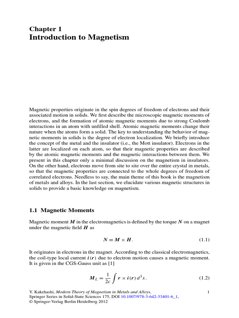 Introduction To Magnetism | PDF