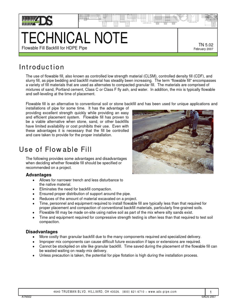 A5.02-Flowable Fill For Thermoplastic Pipe | Download Free PDF | Buoyancy | Trench