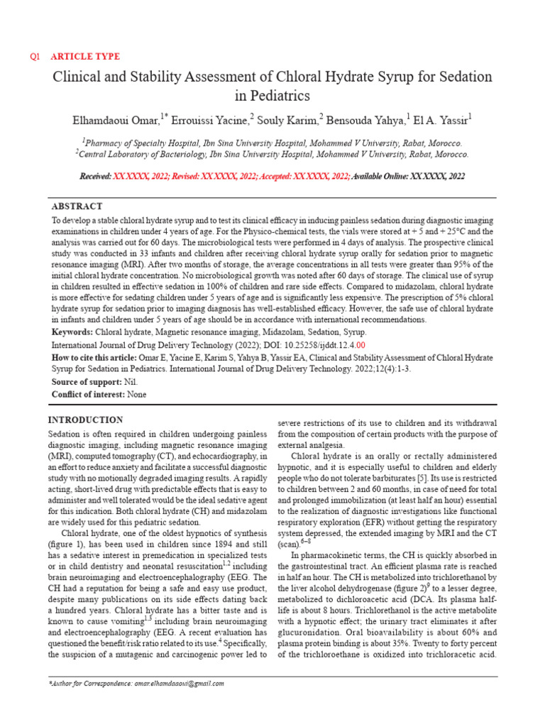Chloral Hydrate Syrup for Pediatric Sedation | PDF | Midazolam ...