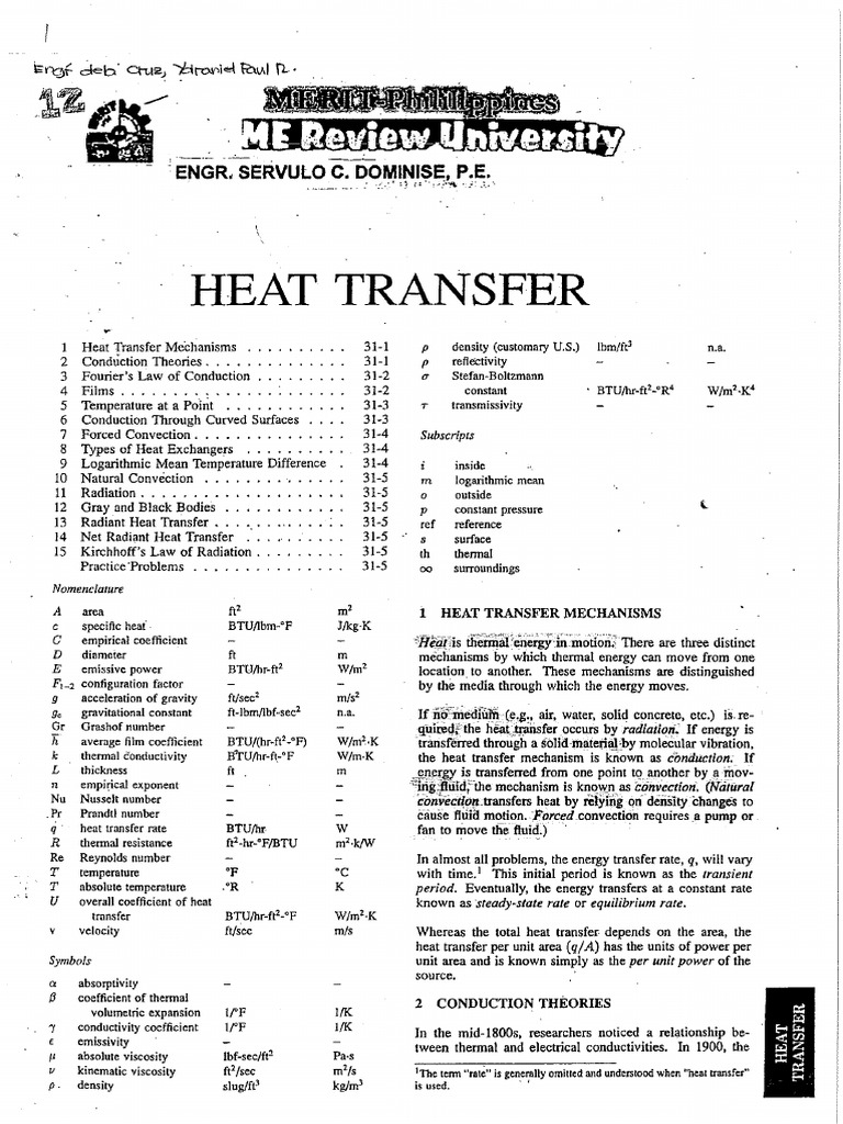 Heat Transfer Mechanical Engineering Reviewer | PDF