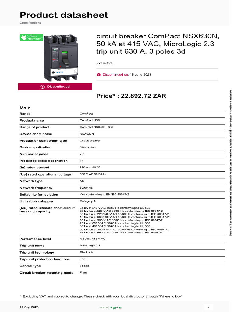 Schneider ComPact NSX Circuit Breaker | PDF | Alternating Current ...
