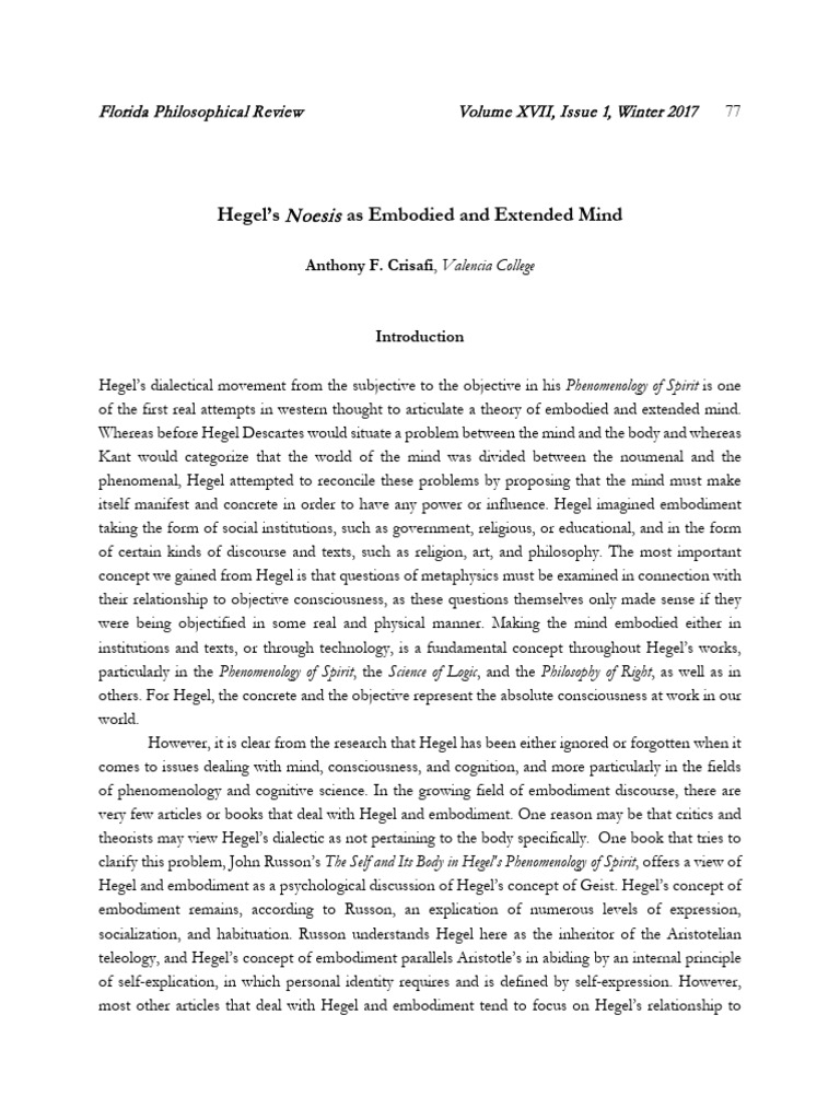 Crisafi 1 | PDF | Phenomenology (Philosophy) | Nous