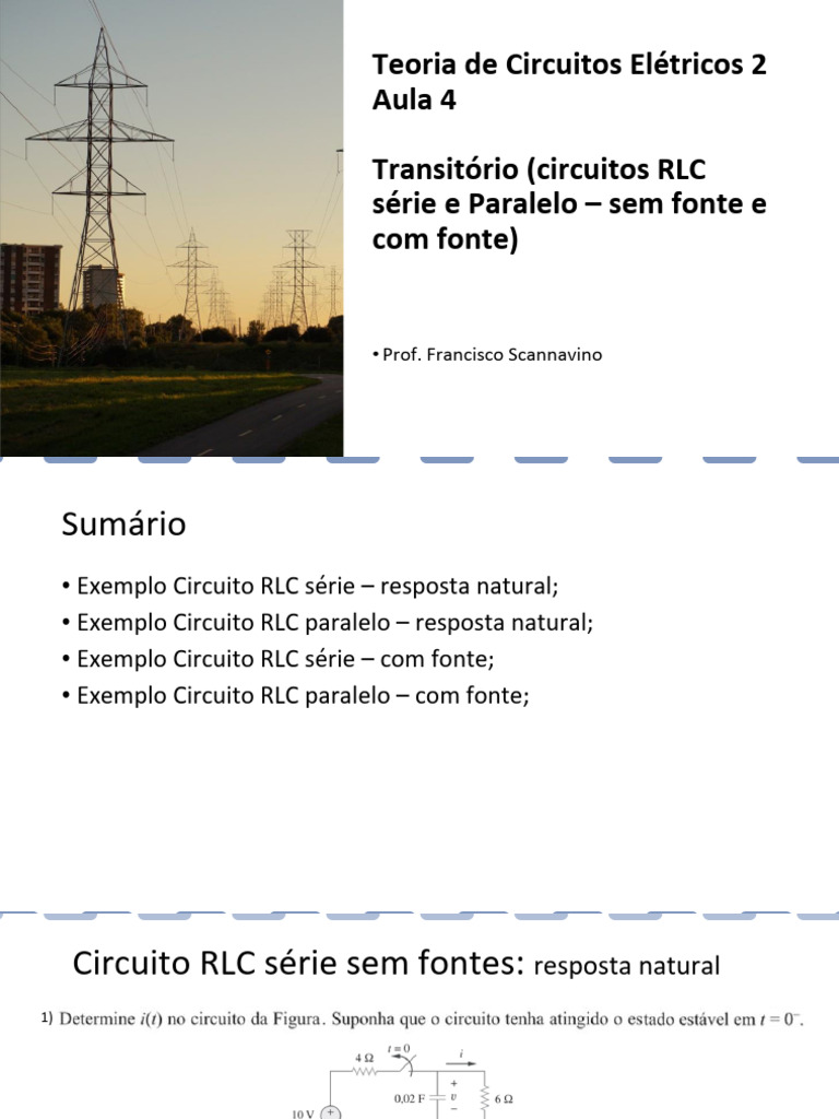 Aula 4 - Exemplos - Transitório (RLC - Série e Paralelo) | PDF ...