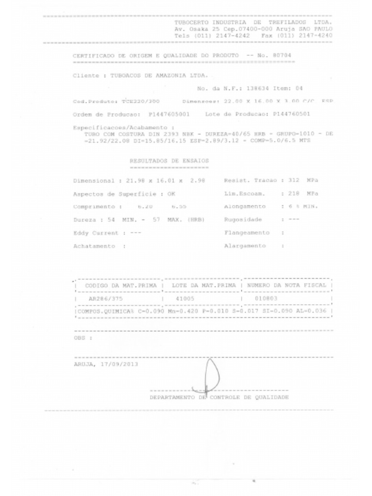 Cert Tubo Hidr | PDF