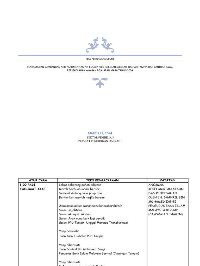 Teks Pengacara Majlis Penyampaian Sumbanga YB | PDF