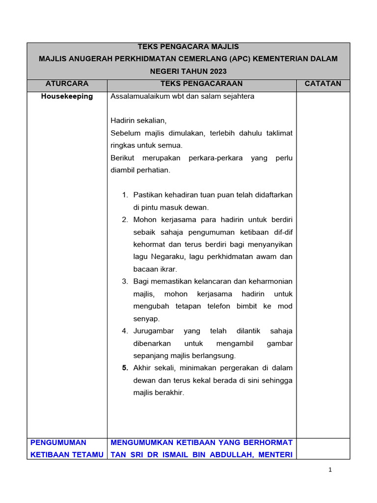 Teks Emcee_Majlis APC KDN 2023 | PDF