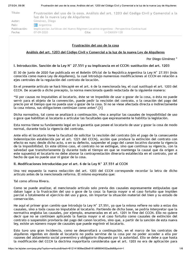 Frustración Del Uso de La Cosa. Análisis Del Art. 1203 Del Código Civil ... Frustración Del Uso de La Cosa. Análisis Del Art. 1203 Del Código Civil ...