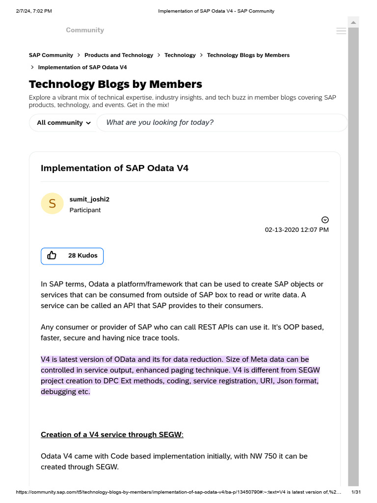 Implementation of SAP Odata V4 - SAP Community | PDF | Software | Computer Engineering