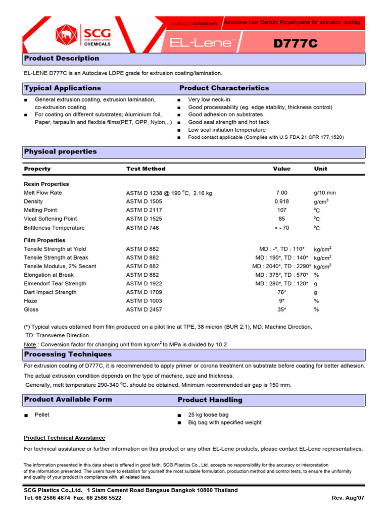 SCG D777C | PDF | Extrusion | Coating