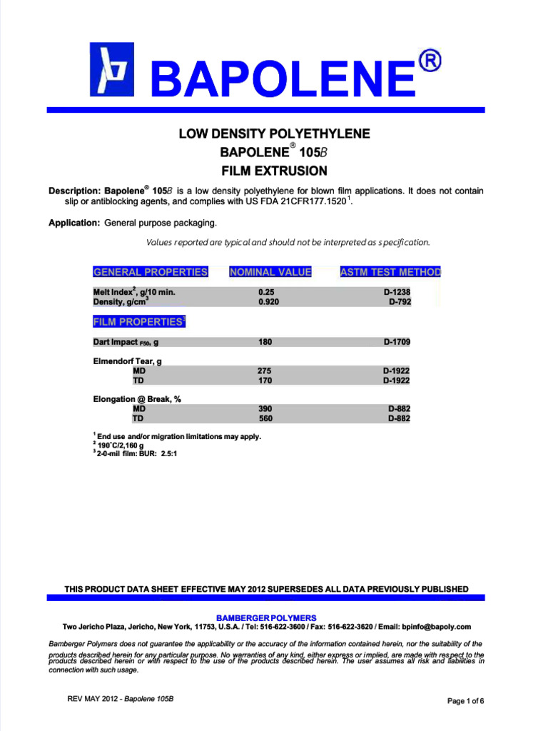 Bapolene Ldpe 105b Msds - Compress | PDF