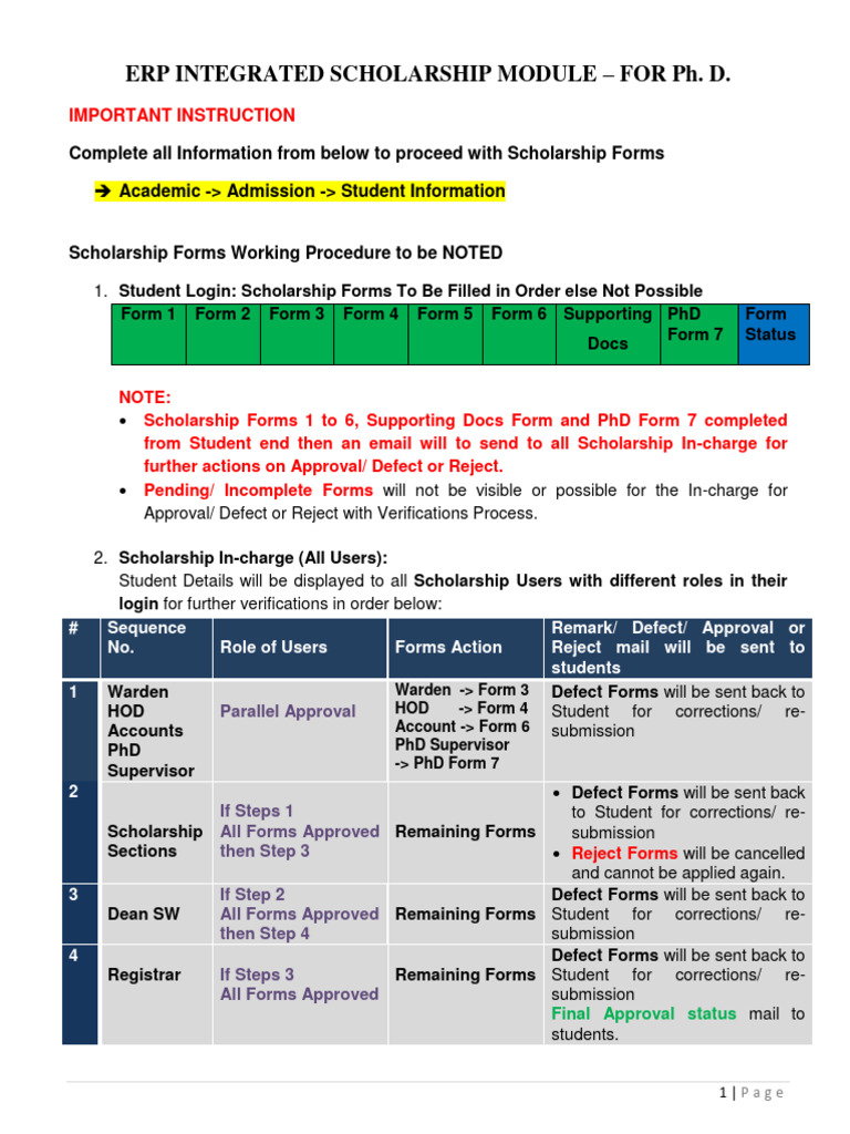 Scholarship Student Forms Manual PHD | PDF | Doctor Of Philosophy | Computing