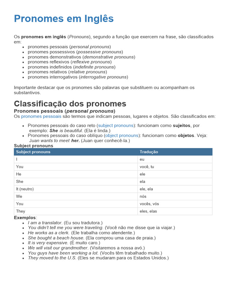 Pronomes em Inglês | PDF | Pronome | Número gramatical