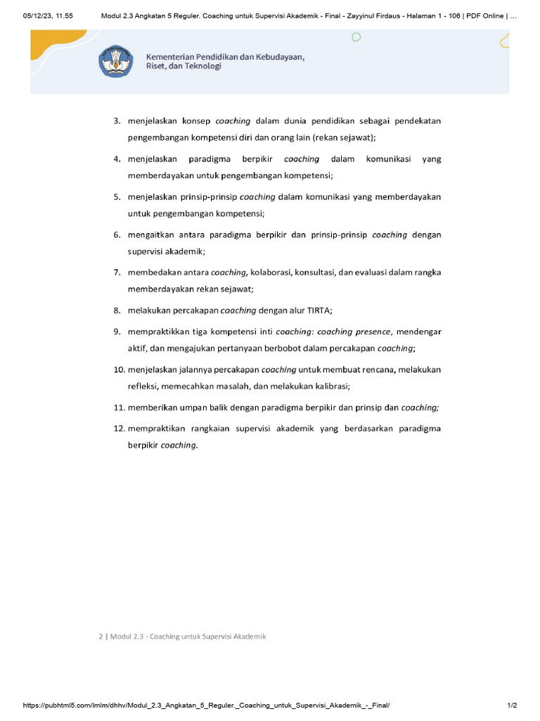 Modul 2.3 Angkatan 5 Reguler. Coaching Untuk Supervisi Akademik - Final - Zayyinul Firdaus ...