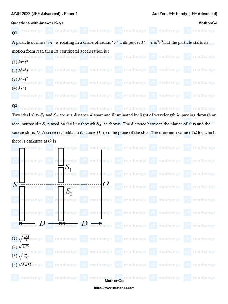 AYJR 2023 (Advanced) Paper 1 - MathonGo | PDF | Circle | Precipitation ...