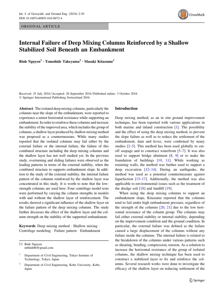 Internal Failure of Deep Mixing Columns Reinforced by A Shallow ...
