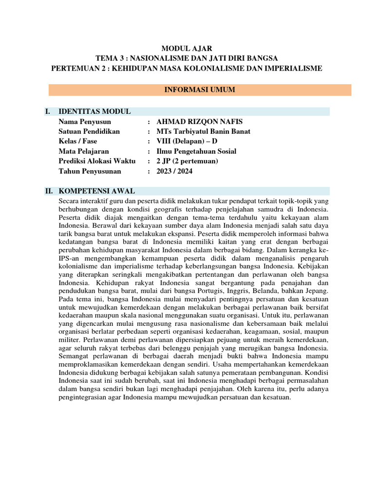 Modul Ajar Pert. 2 Ips (Ahmad Rizqon Nafis) | PDF | Perjalanan