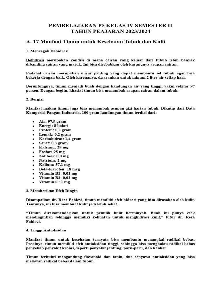 17 Manfaat Timun Untuk Kesehatan Tubuh Dan Kulit | PDF