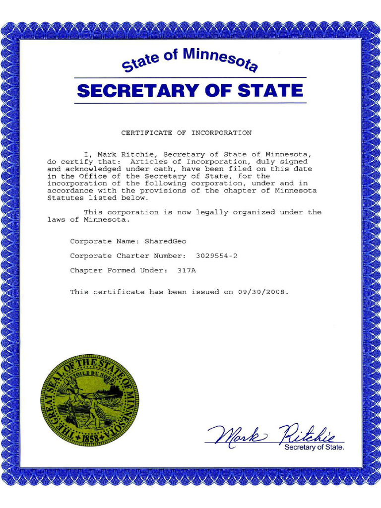 SharedGeo Certificate 25JAN11 Sds | PDF