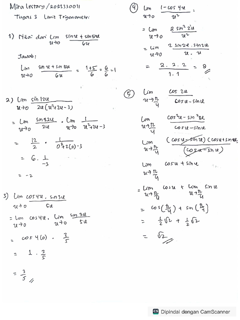 Tugas 3 - Limit Trigonometri | PDF