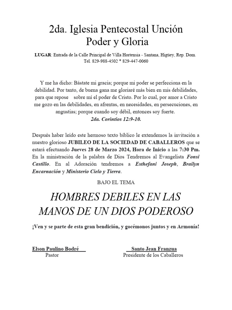2da. Iglesia Pentecostal Uncion Poder y Gloria | PDF