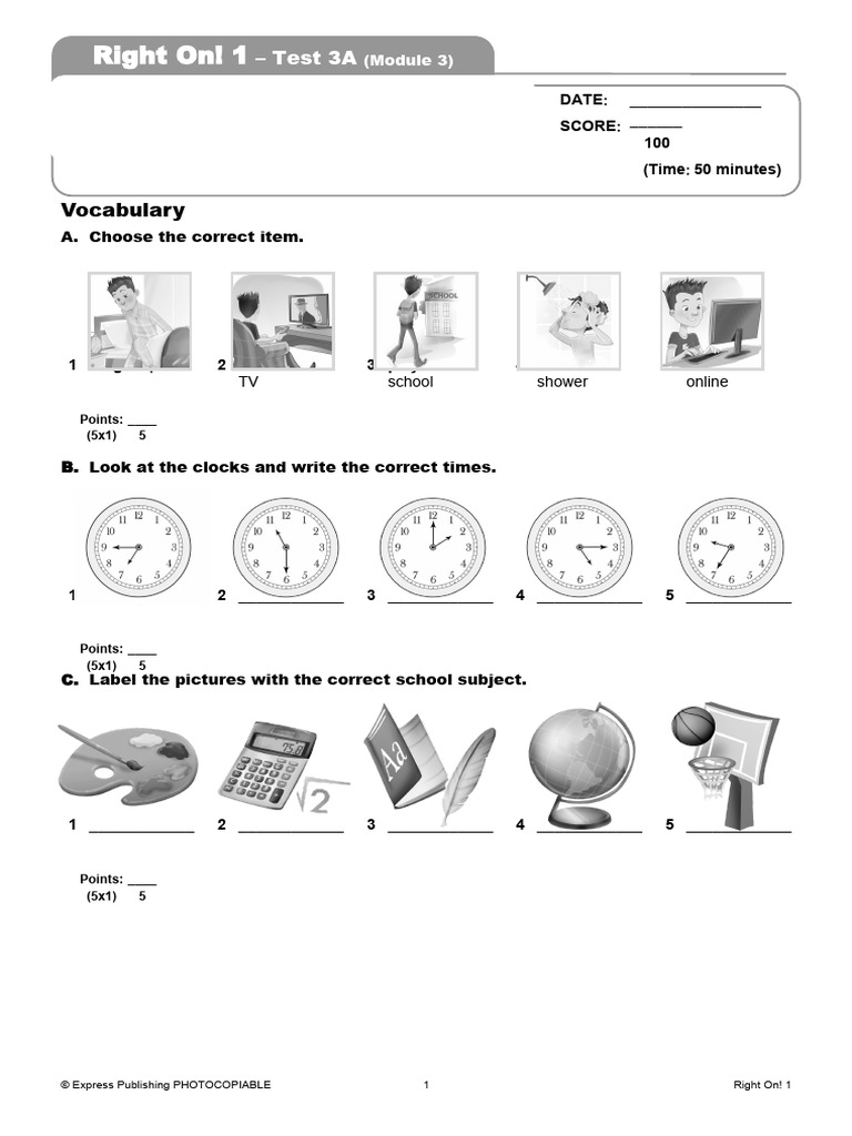 1 Right On 1 Test 3a Mod 3 PDF | PDF