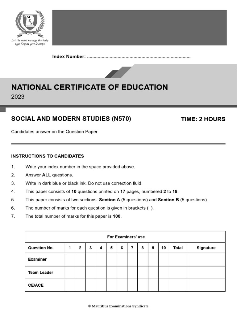 NCE 2023 Social Modern Studies | PDF