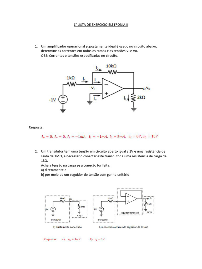 7MA4041D-1° Lista de Exercício Eletrônica II | PDF
