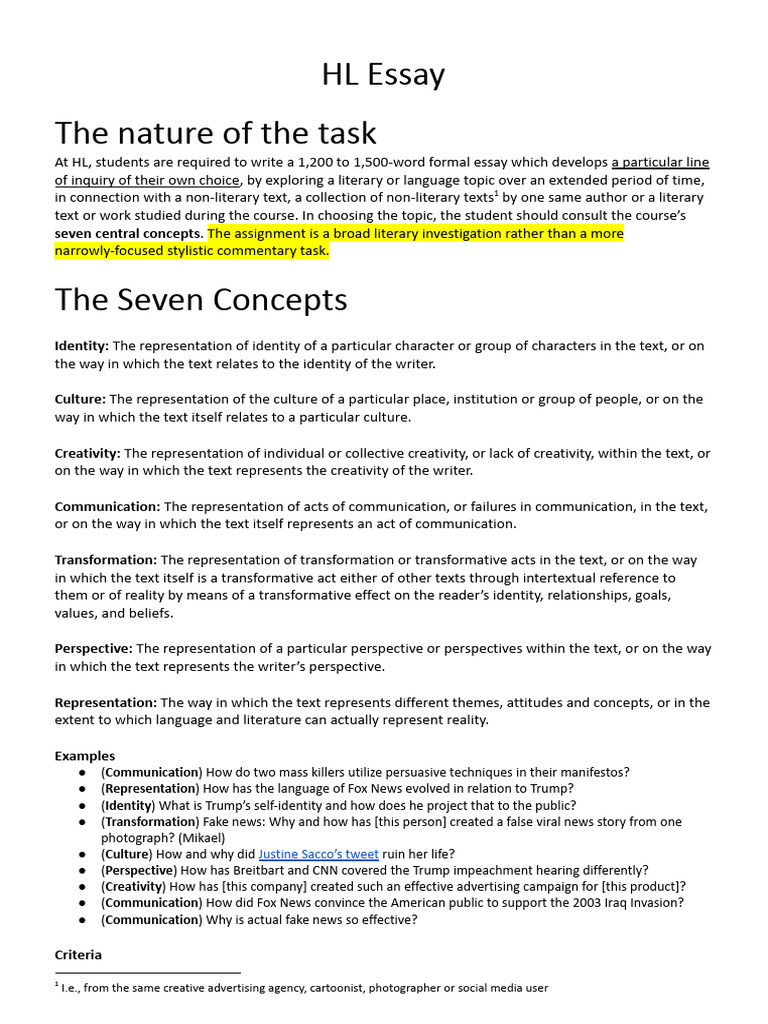 IBDP English A - HL Essay - Abridged explanation from the Guide | PDF ...