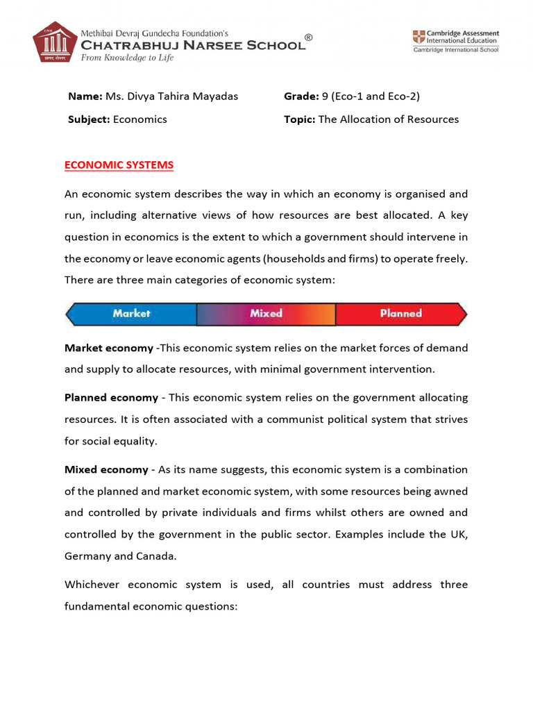 The Allocation of Resources - Economic Systems | PDF | Economic System ...