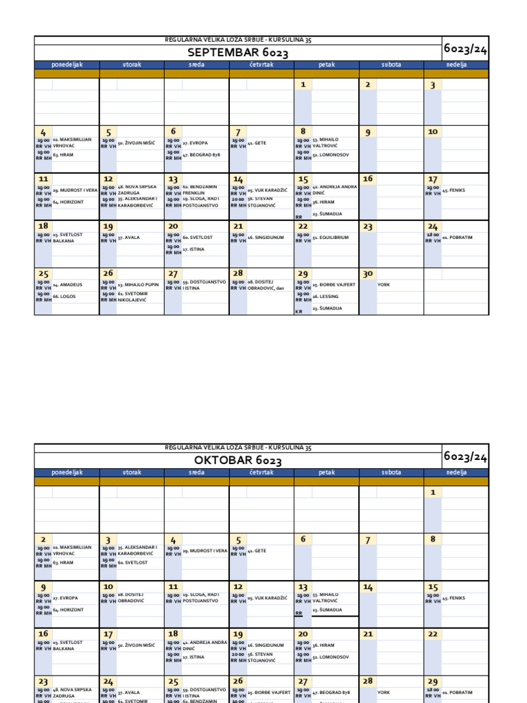 Kalendar 23-24 Od 16.avg.2023 | PDF