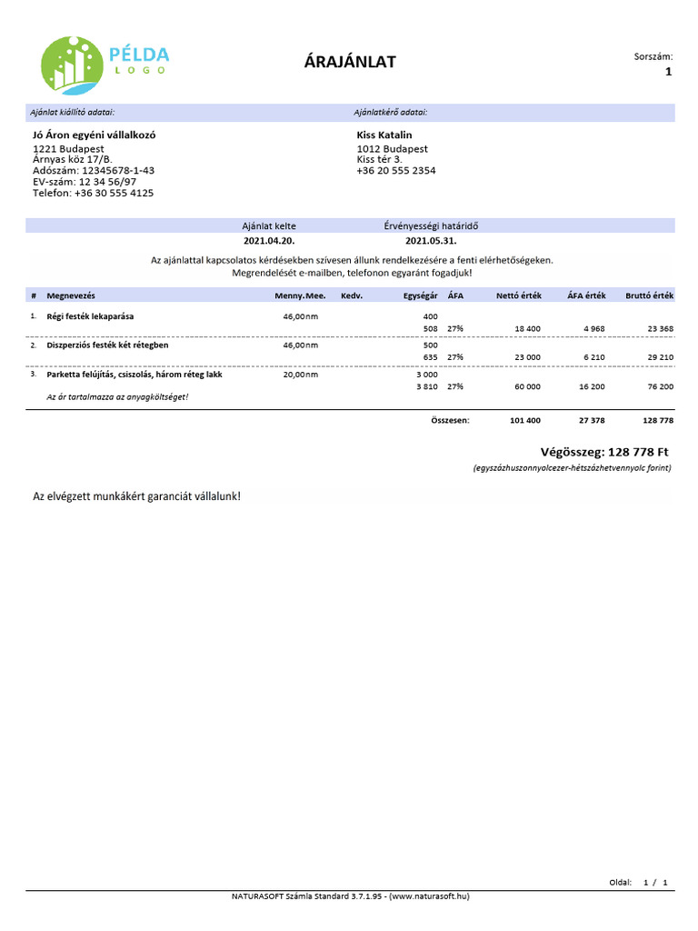 Arajanlat Minta Festes | PDF