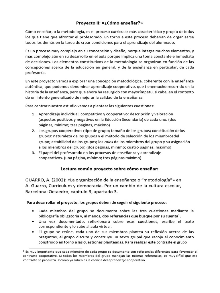 Proyecto II - Como - Enseñar - 23 - 24 | PDF | Enseñando | Maestros