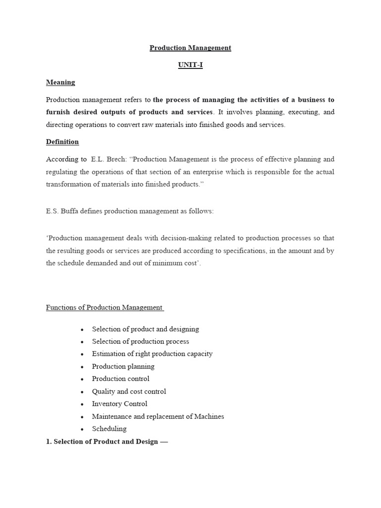 Production Management Full Notes | PDF | Business