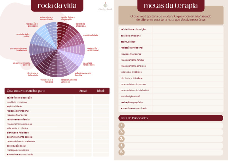 Metas da terapia + Roda da vida | PDF | Psicologia | Conceitos psicológicos