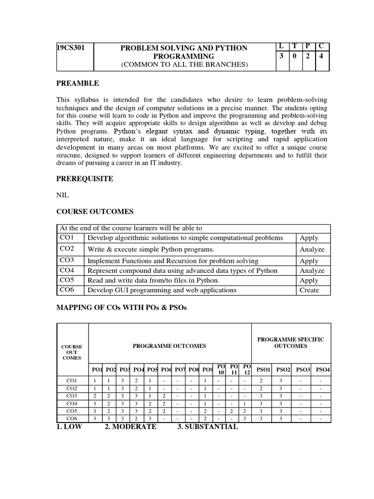 19cs301problemsolvingandpythonprogramming Pdf Python Programming Language Computer 