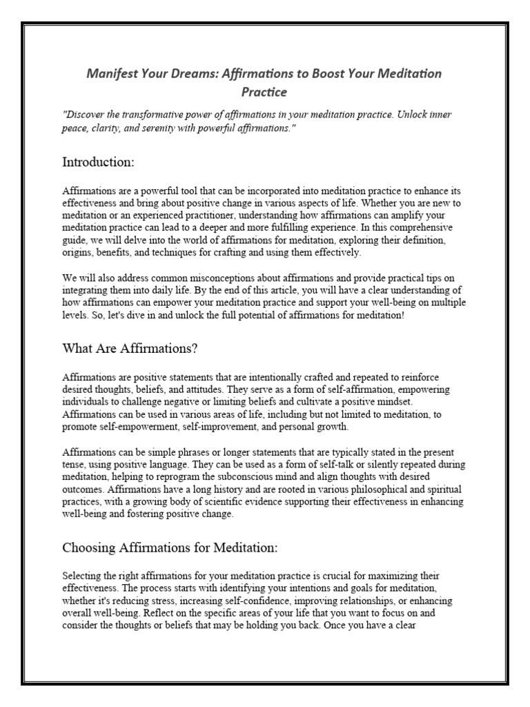 Affirmations to Enhance Meditation | PDF | Meditation | Experience