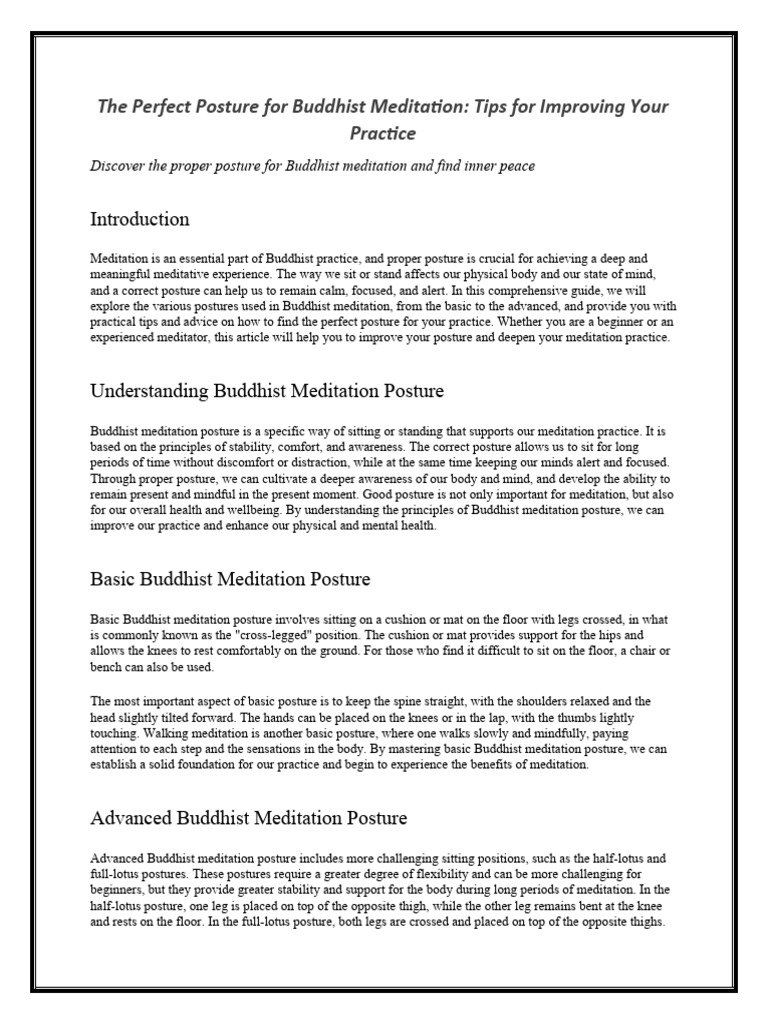 Perfecting Buddhist Meditation Posture | PDF | Meditation | Mindfulness