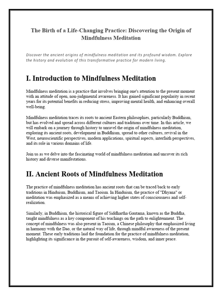 12.origin of Mindfulness Meditation | PDF | Mindfulness | Meditation