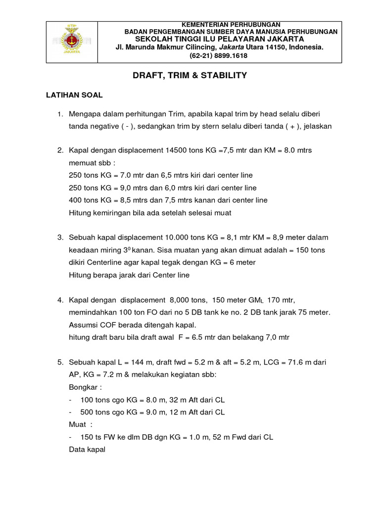 2.1 Soal - Draft, Trim & Stability | PDF